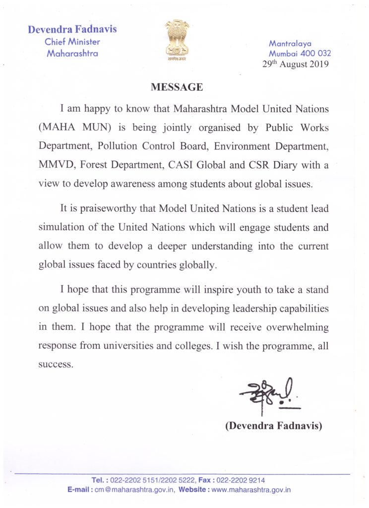 Shri Devendra Fadnavis – CASI Maha MUN